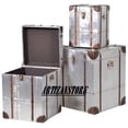 Nauticalmart aviator furniture metal fitting Silver trunk Set of 3 ...