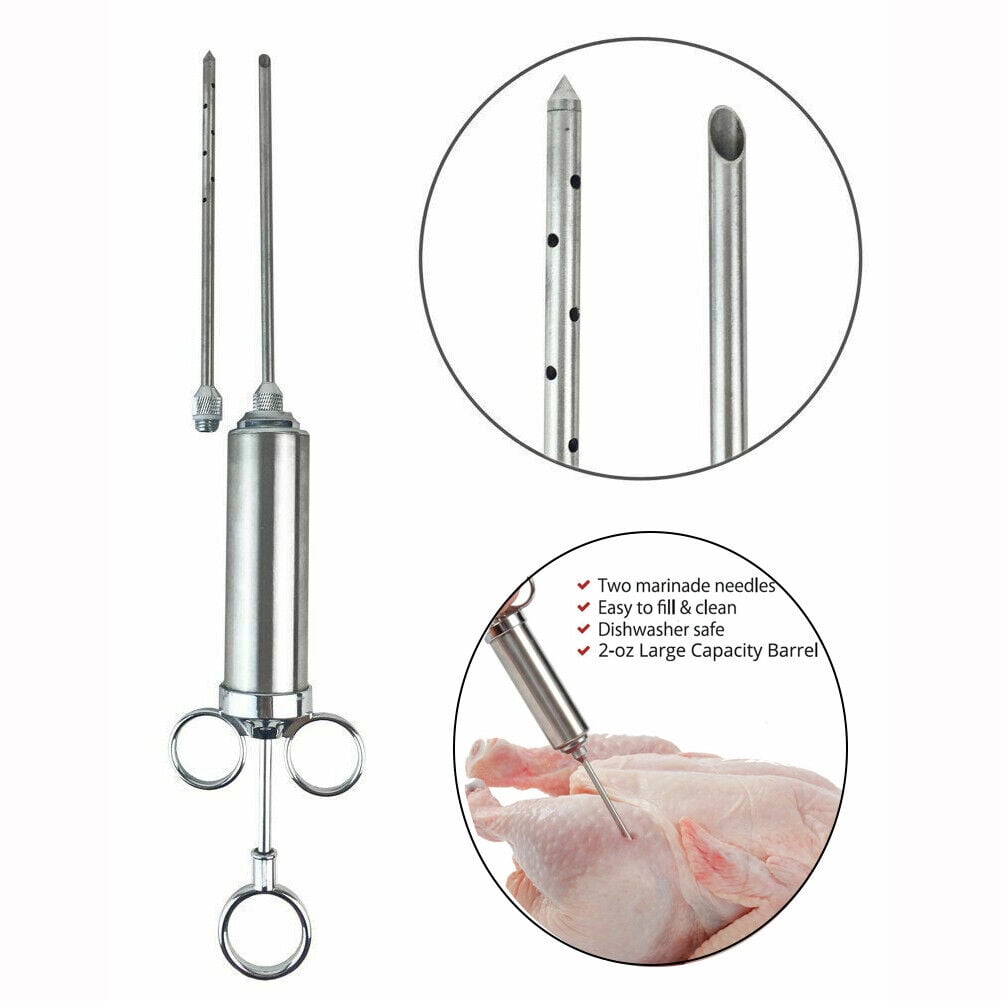 2Oz Stainless Steel Turkey Meat Marinade Injector Needles Grill BBQ ...