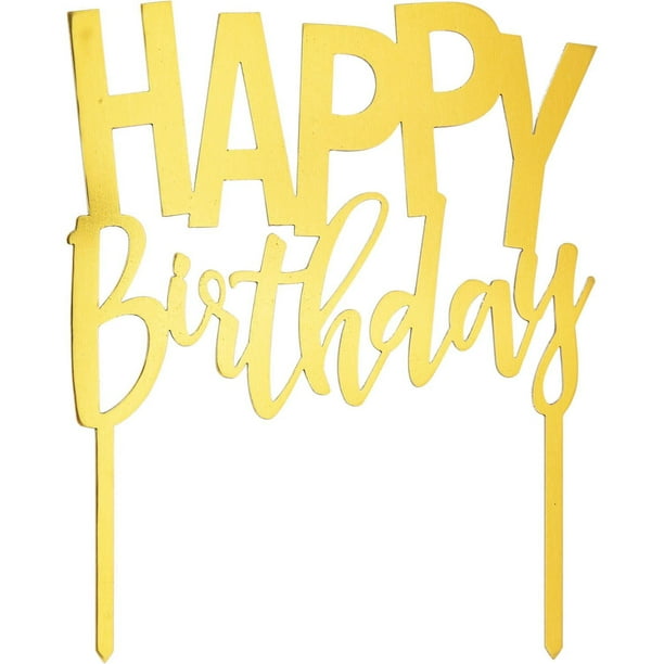 Cake Top HBD Gold Acr, Gold Birthday Cake Topper - Walmart.ca