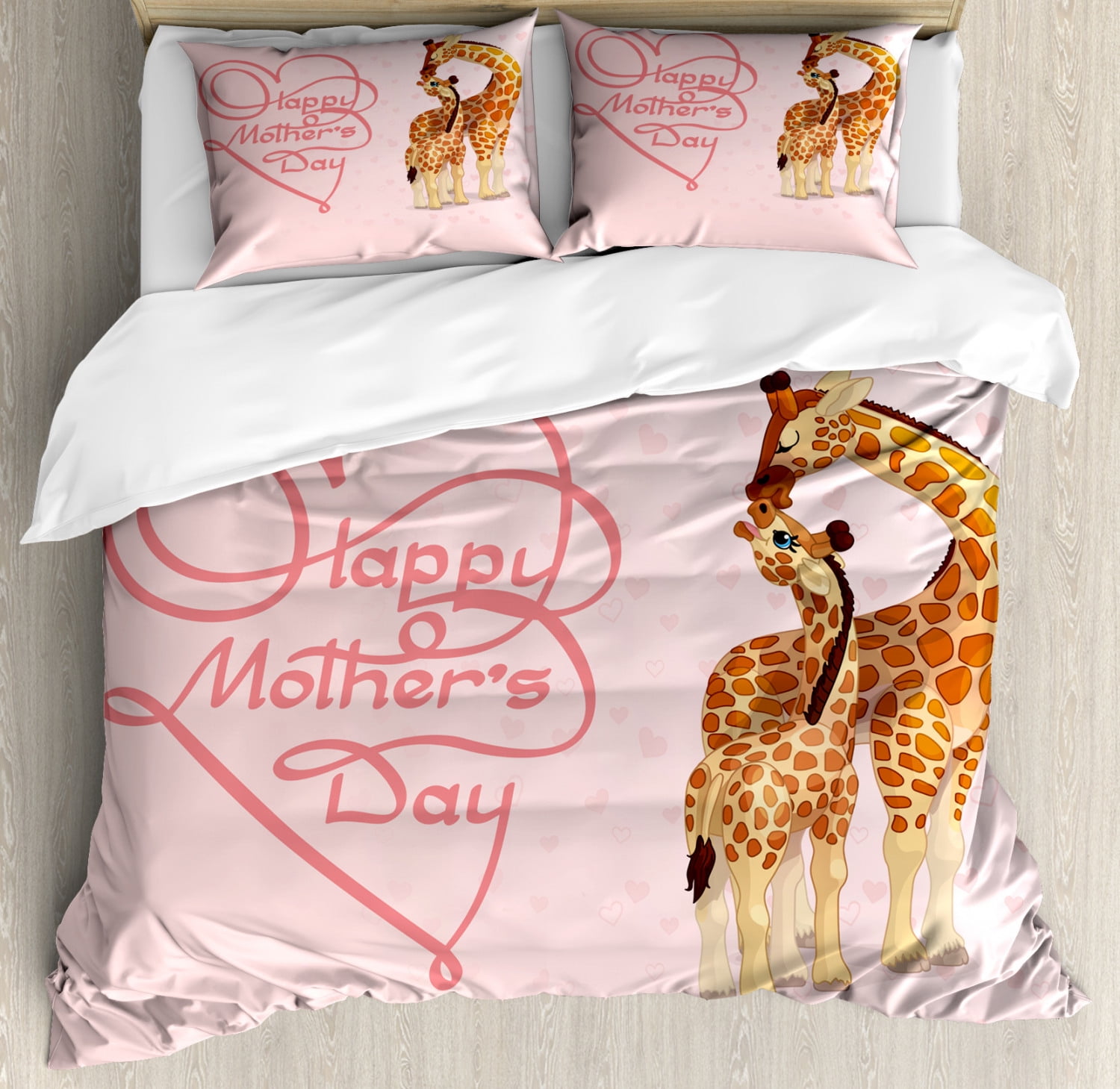 Giraffe Duvet Cover Set Queen Size, Happy Mother's Day with Mother and ...