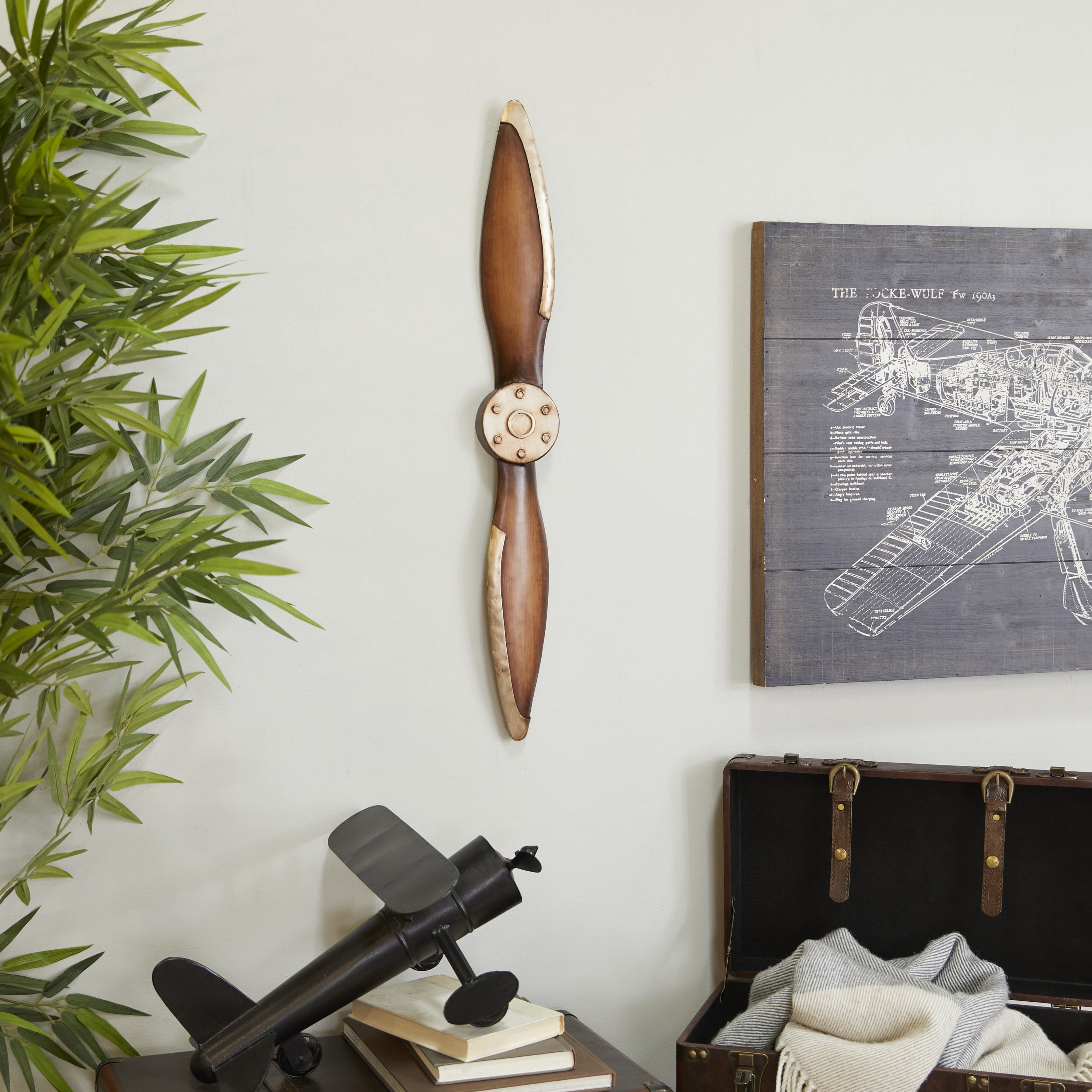 DecMode Brown Metal 2 Blade Airplane Propeller Wall Decor with Aviation ...