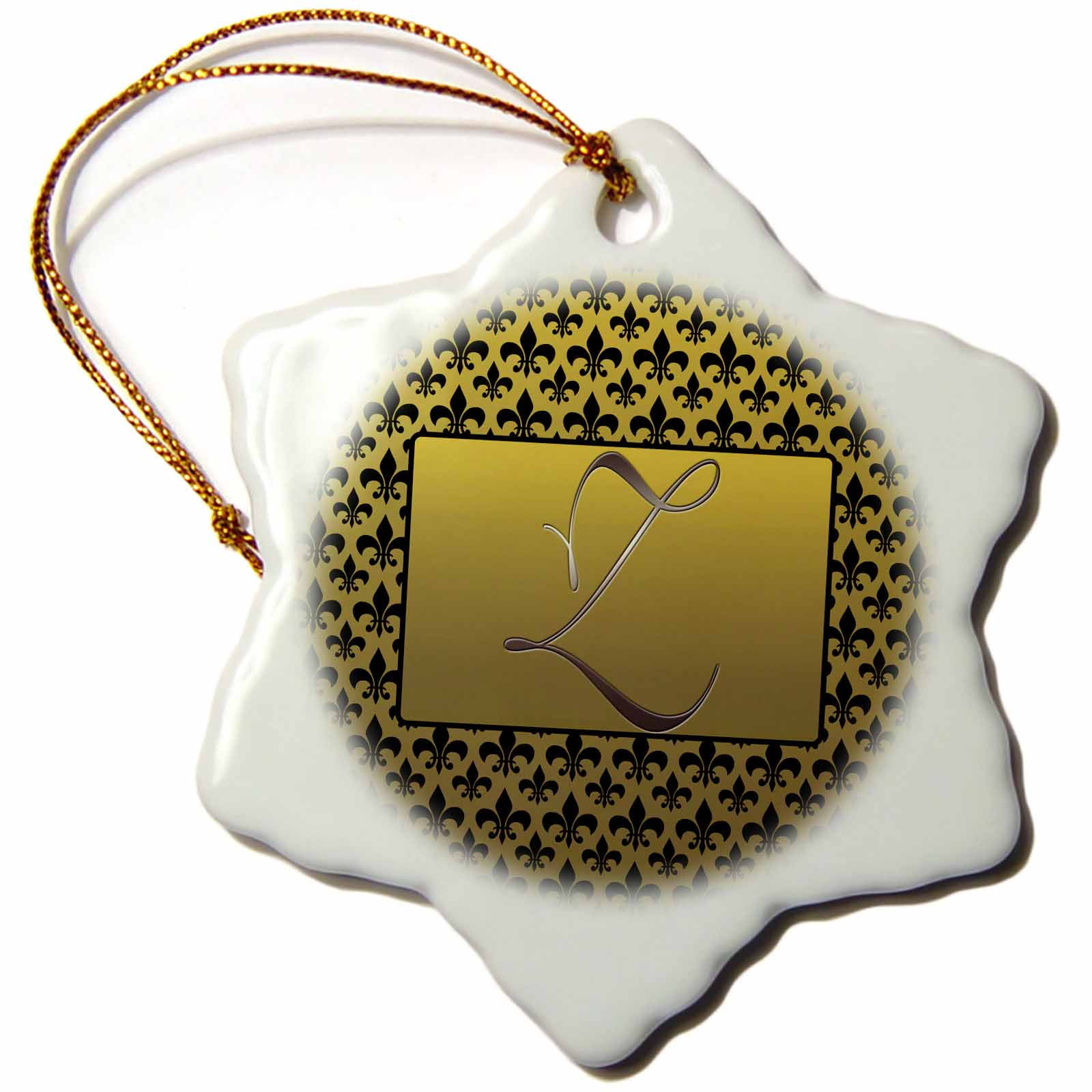 3dRose Elegant letter Z embossed in gold frame over a black fleur-de ...