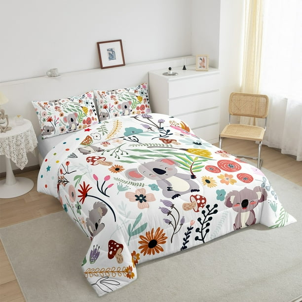Cute Koala Full Bedding Comforter Sets for Boys,Mushroom Floral Quilt ...