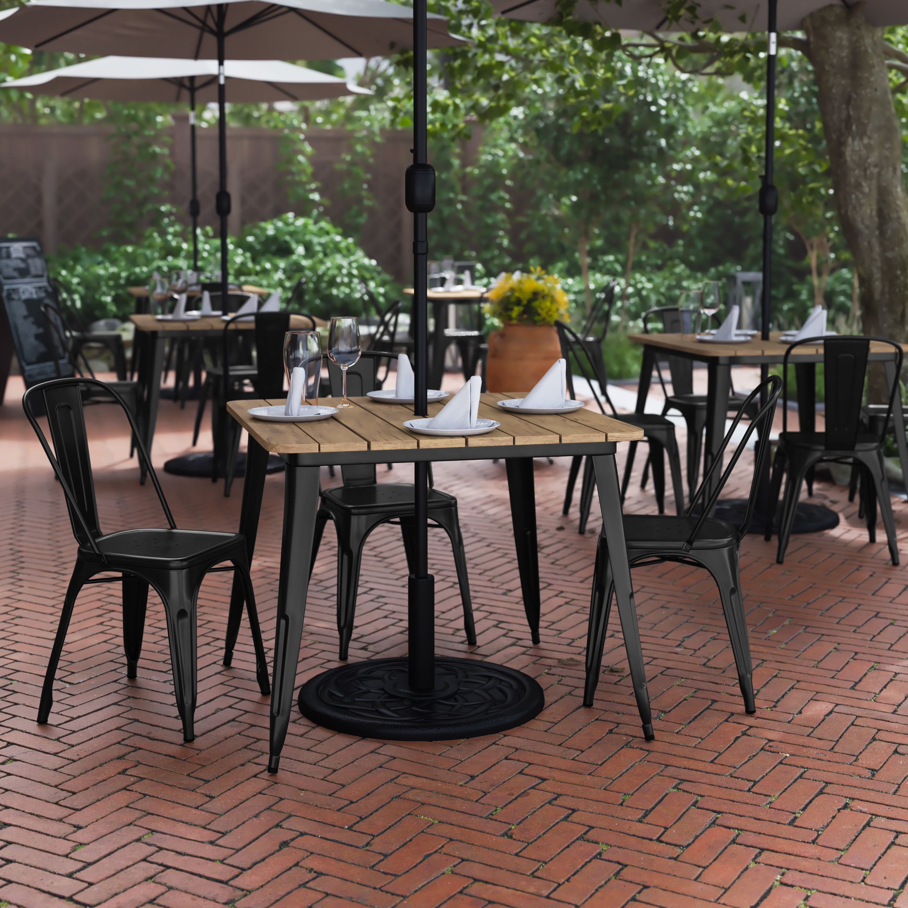 BizChair Commercial Indoor/Outdoor Dining Table with Umbrella Hole, 36 ...