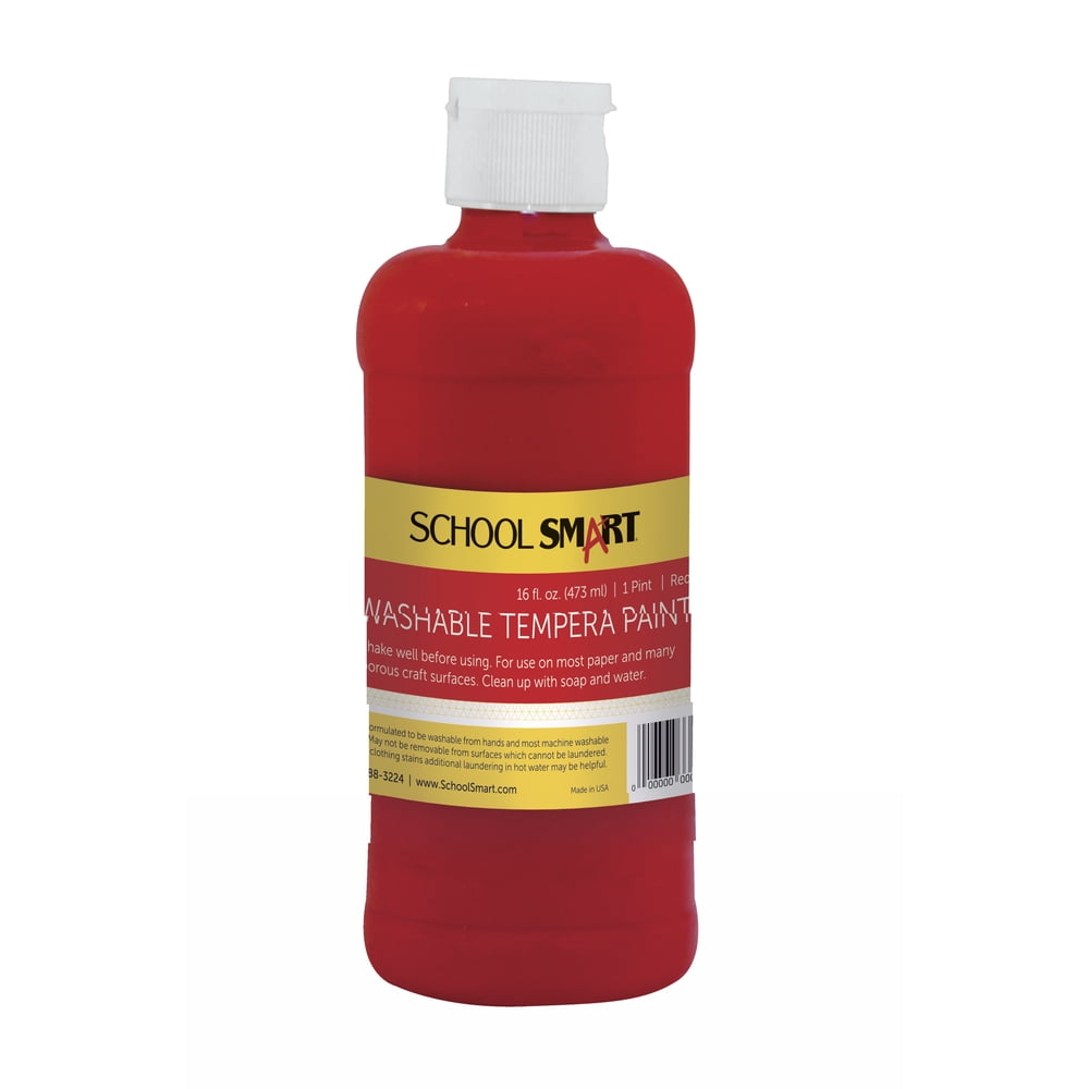 School Smart Non-Toxic Washable Tempera Paint, 1 pt Plastic Bottle, Red ...