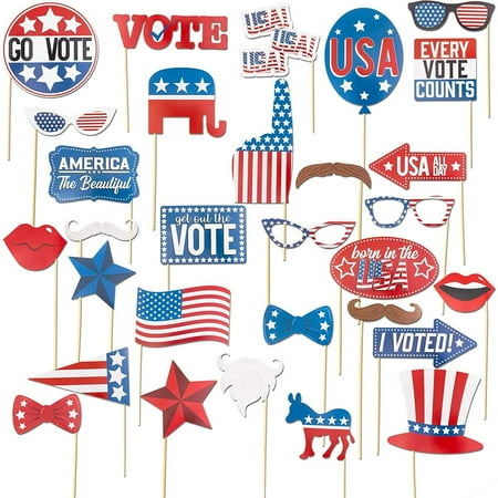 30-Pack Election Day Photo Booth Props Kit, Preassembled Patriotic ...
