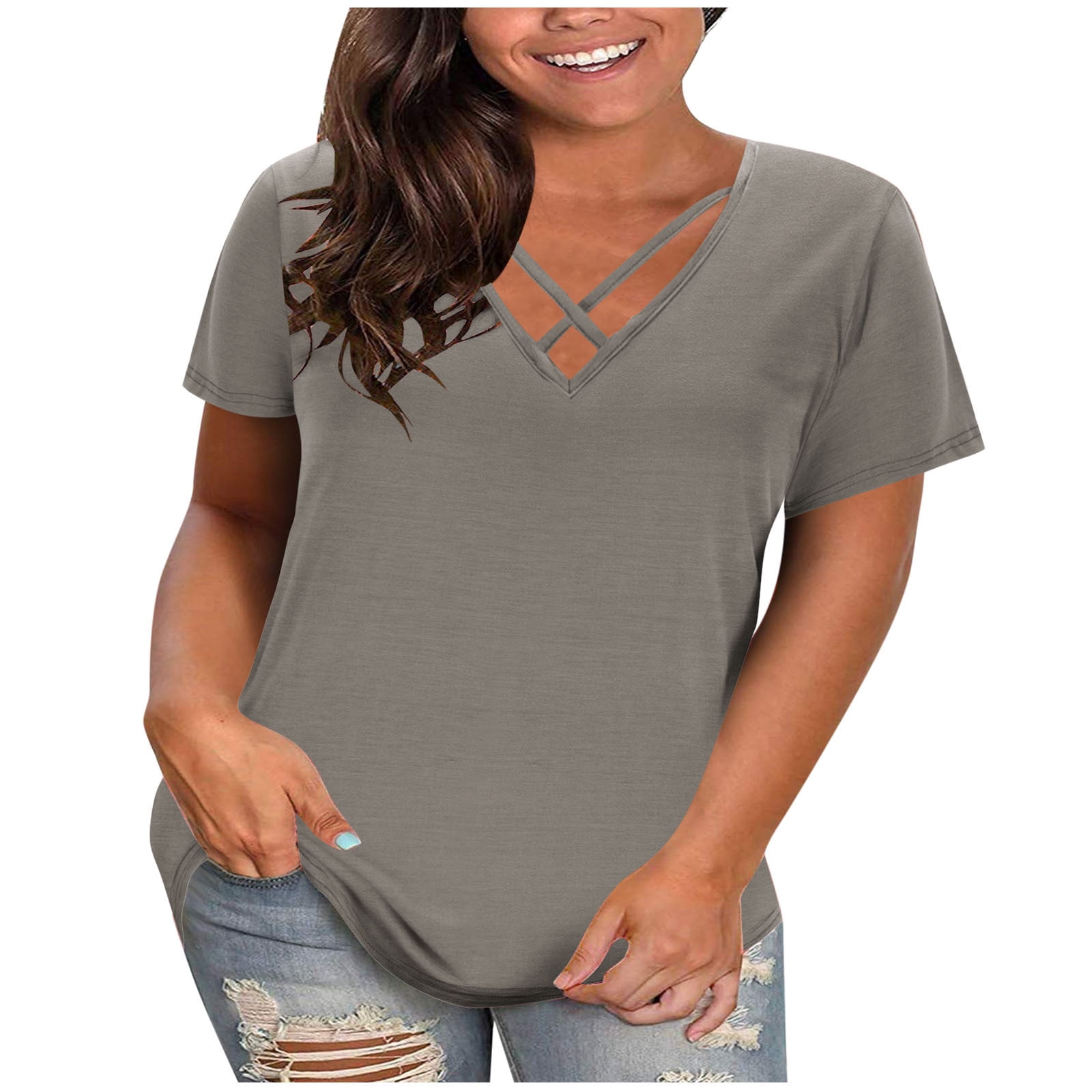 Click here for Haiming Womens Plus Size Casual V Neck T-Shirt Sho... prices