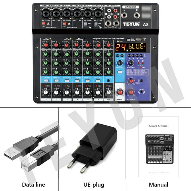 Mezclador De Sonido Consola mezcladora profesional de 8 y 6 canales, tarjeta de sonido, USB ...