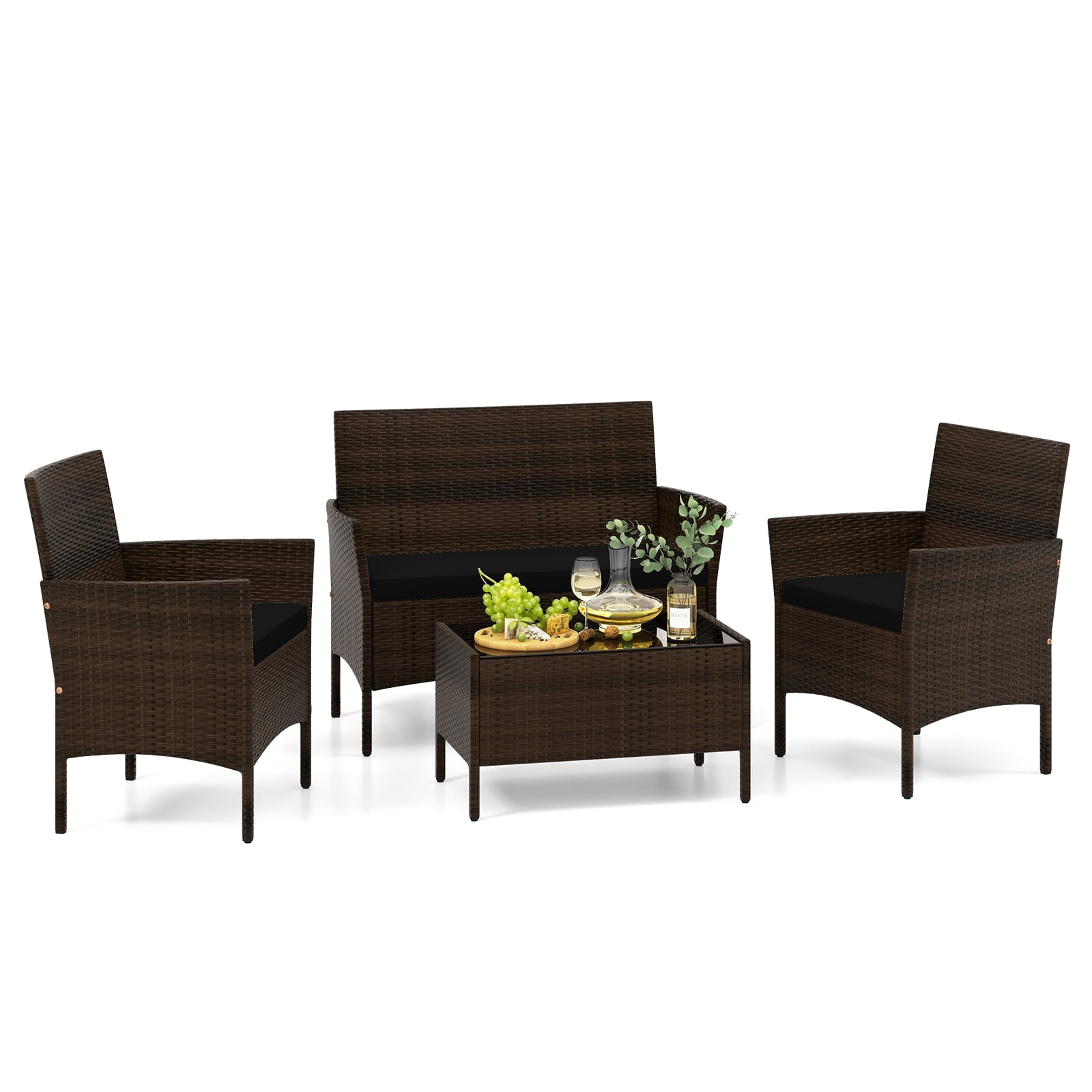Click here for Patiojoy 4 Piece Patio Rattan Conversation Set Out... prices