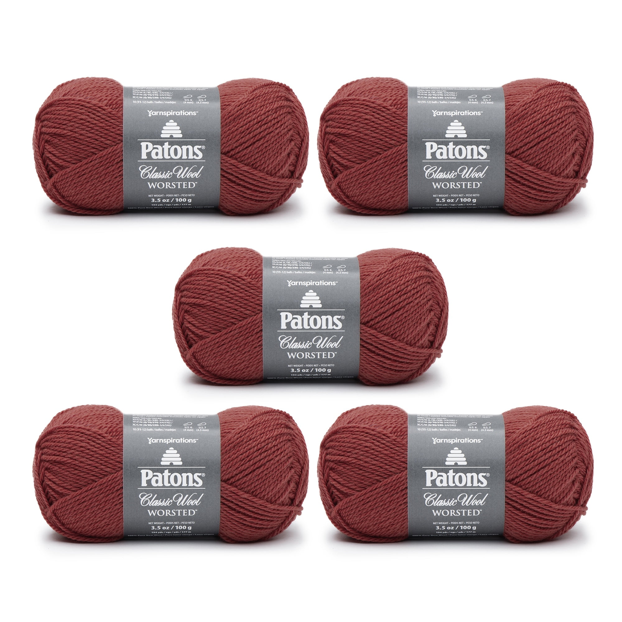 Patons Classic Wool Scarlet Yarn - 5 Pack of 3.5oz/100g - Wool - 4 ...