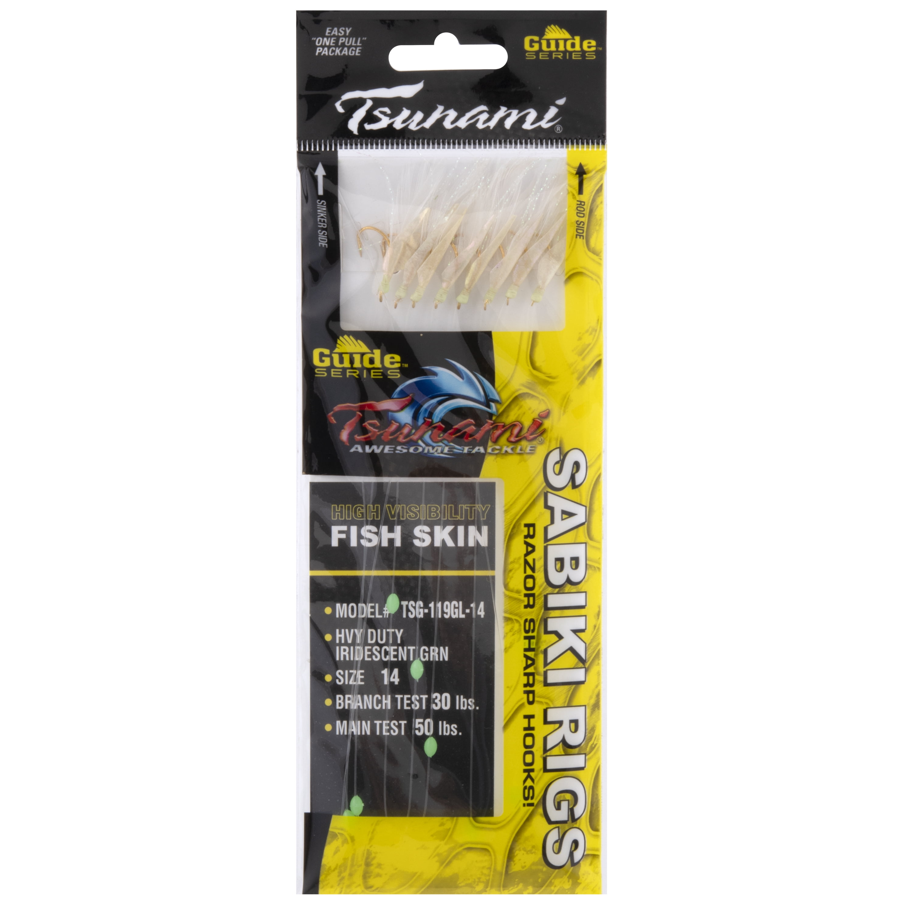 Tsunami Guide Series Sabiki Rig Iridescent Green Glow, Fishing Lures ...