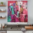 Abstract Red Sheer Curtains 108" Extra Long, Painting Buildings ...