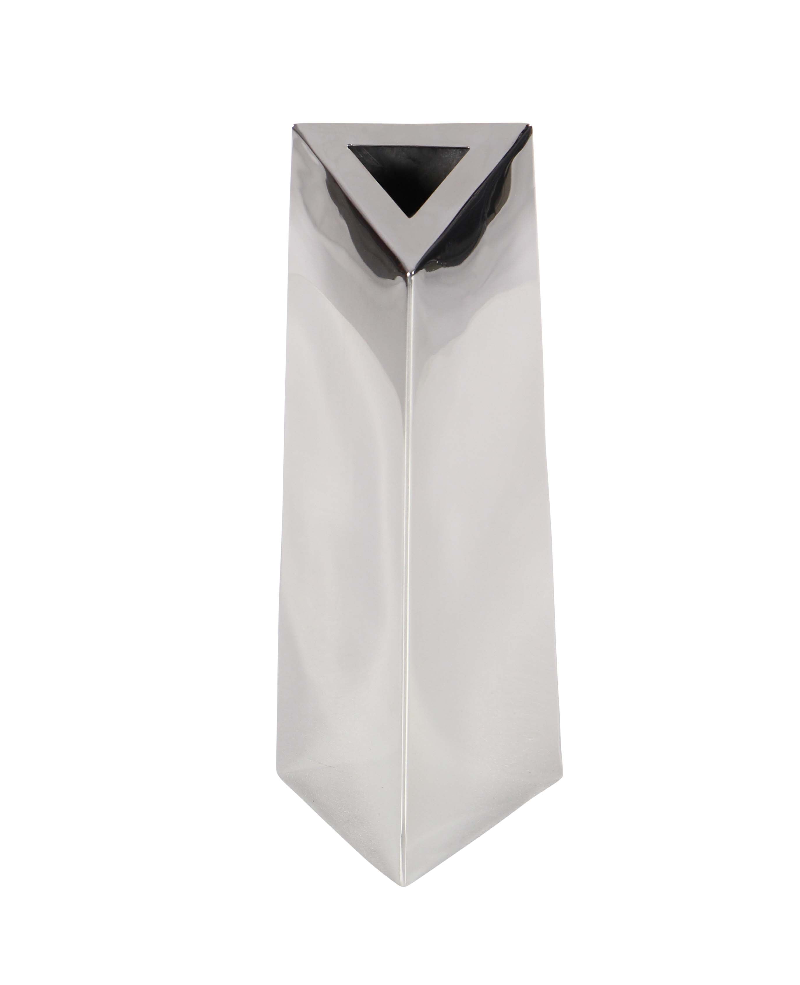 Decmode Industrial 12 inch triangular-prism stainless steel vase ...