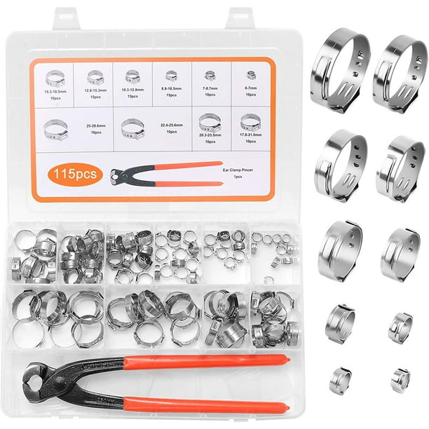 115 Pieces Stainless Steel Hose Clamps 6-28.6mm Hose Clamps 1 ...