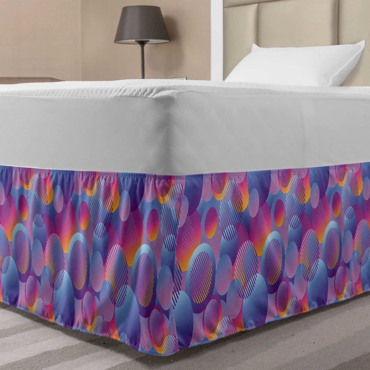 Synthwave Bed Skirt, Retrowave Themed Repetitive Pattern of Colorful ...