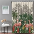 Bathroom Shower Curtain Summer Pink Flamingo Green Leaf Waterproof ...