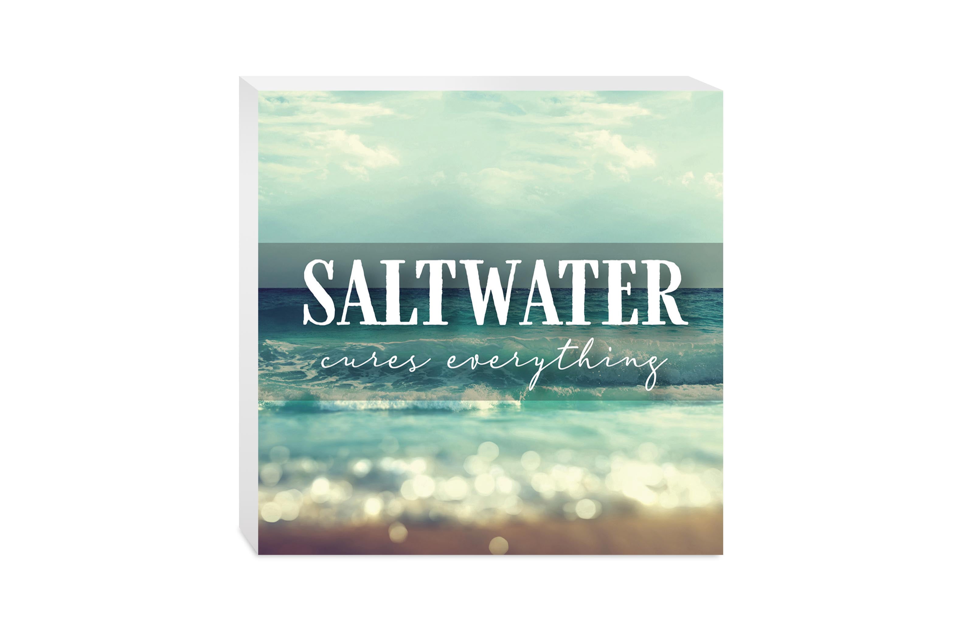 Saltwater Cures Everything Aqua Waves 10 x 10 Wood Tabletop Sign Plaque ...