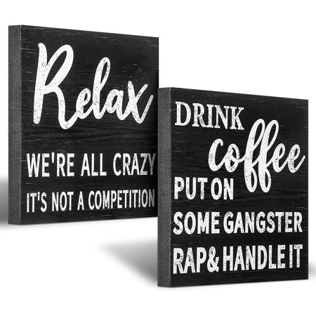 HISRFO 2 Pieces Coffee Box Sign Funny Coffee Bar Signs Relax We'Re All ...