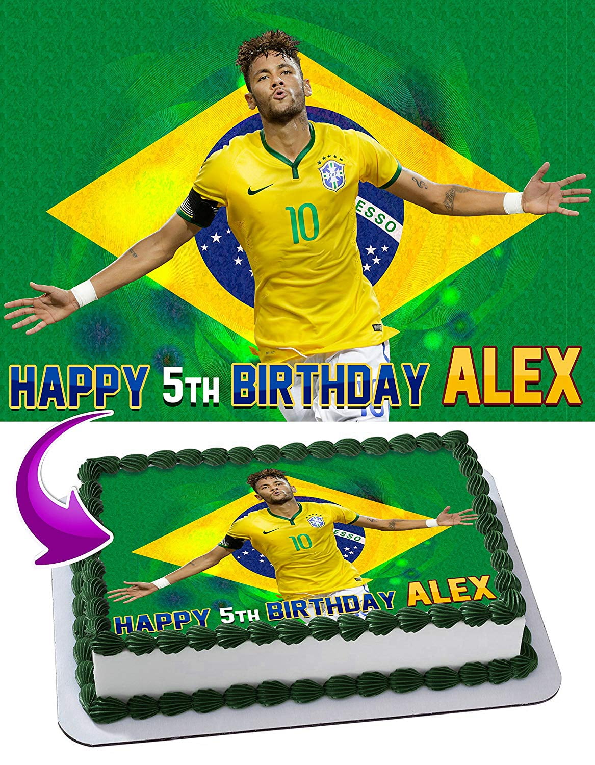 Neymar - Edible Cake Topper - 11.7 x 17.5 Inches 1/2 Sheet rectangular ...