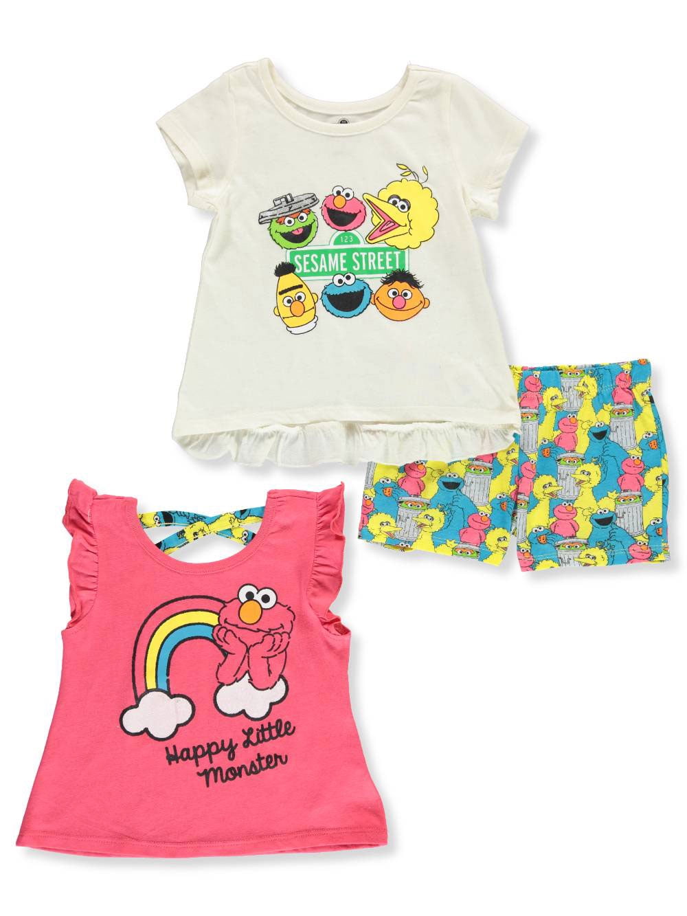 Sesame Street Girls' 3-Piece Shorts Set Outfit - off white, 4t ...