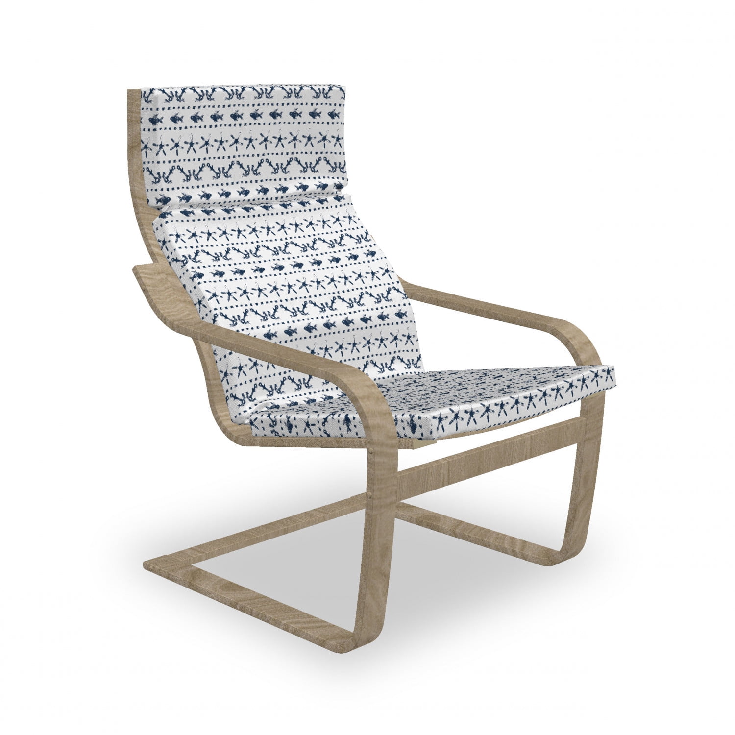 Navy Blue Armchair Pad and Slipcover, Illustration Yatch Themed Design ...