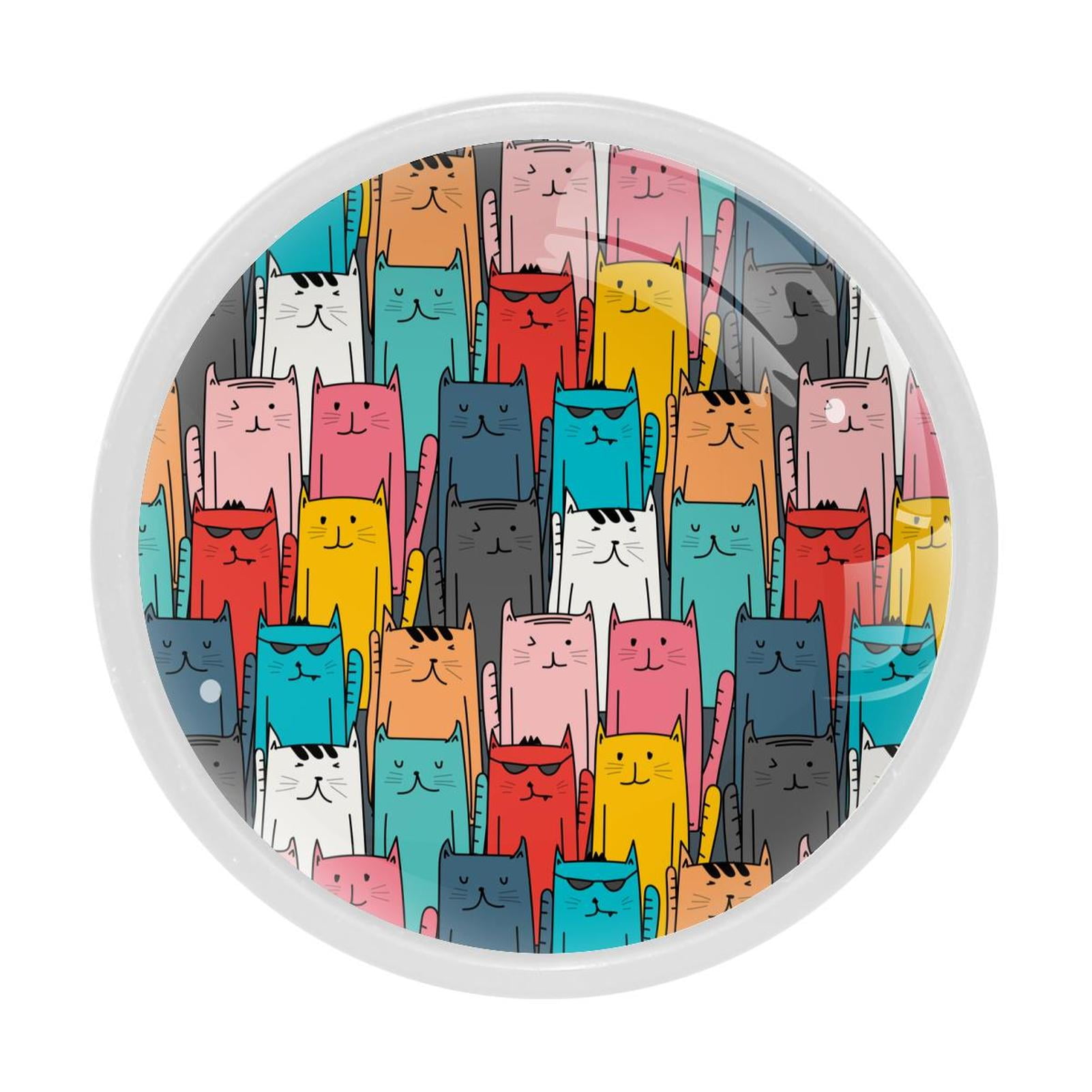 4 Pcs Colorful Cats Art Knobs for Kitchen Cabinet Cupboard Dresser ...