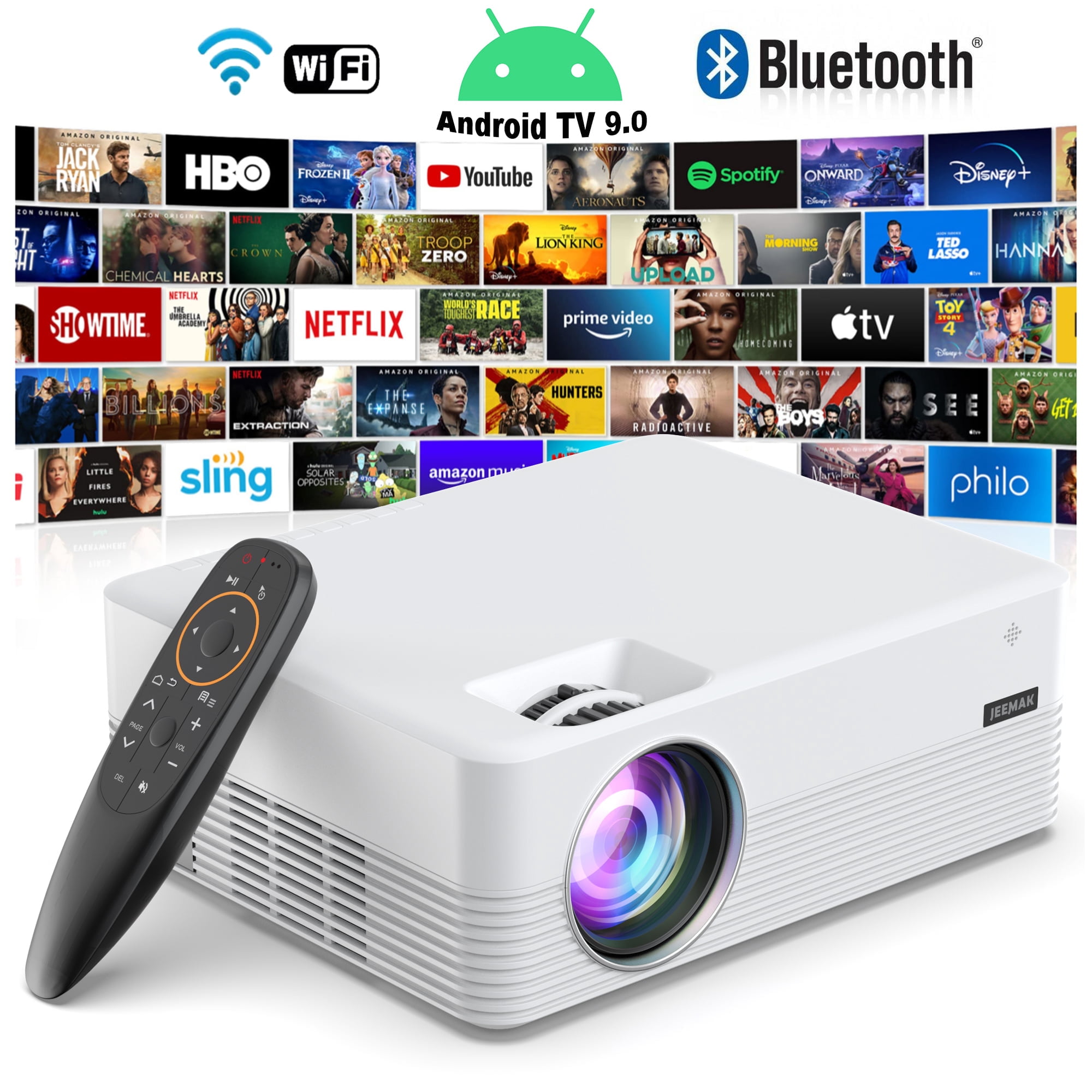 Jeemak Wifi Movie Projectors Bluetooth Android TV 9.0 Smart Projector ...
