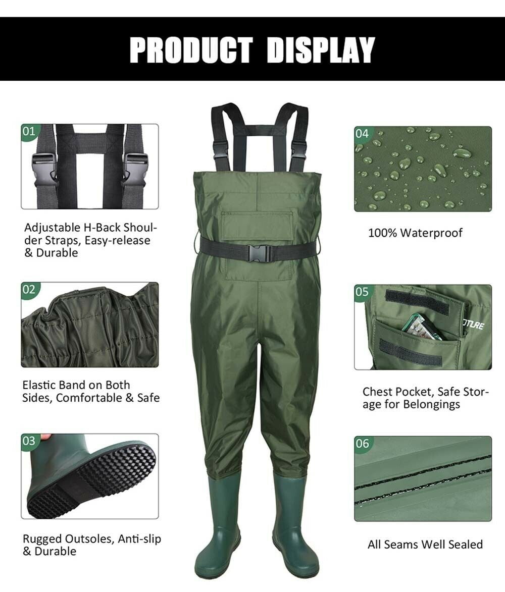 Buy Nylon PVC Fishing Chest Waders Breathable Waterproof w/ Wading Boots Army Green Online at ...