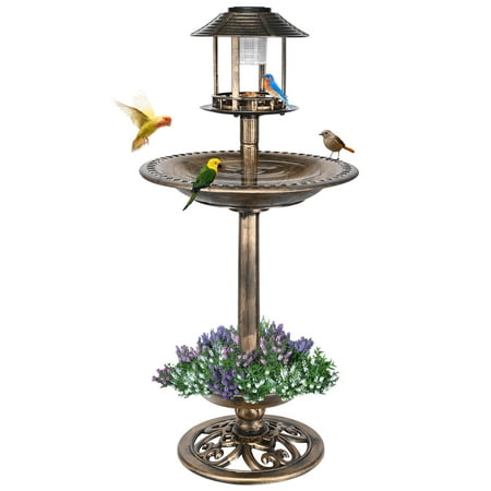 Ourdoor Bird Bath Fountain with Solar Lights, Bird Feeder & Base ...