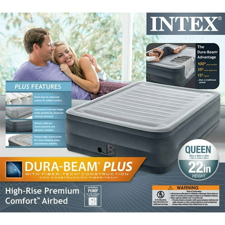 Intex 22" Queen Comfort Plush High Rise DuraBeam Air Mattress with ...