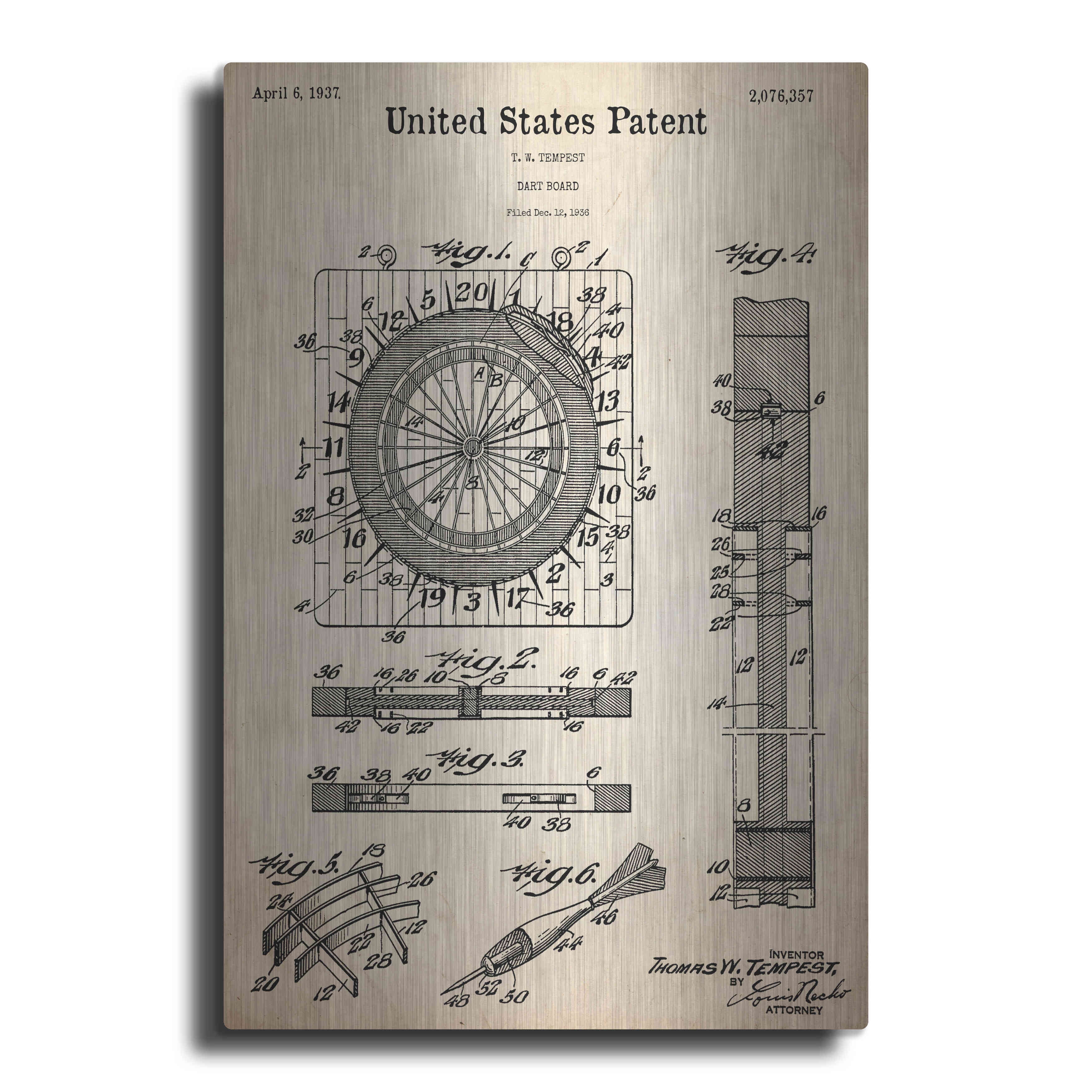 Luxe Metal Art 'Darts Game Blueprint Patent Parchment,' Metal Wall Art ...