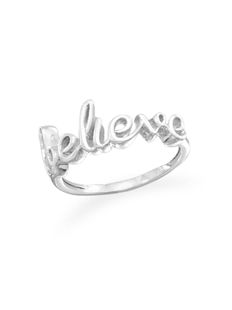 Sterling Silver Believe Ring Script Cursive Writing, Sizes 5 to 9 ...