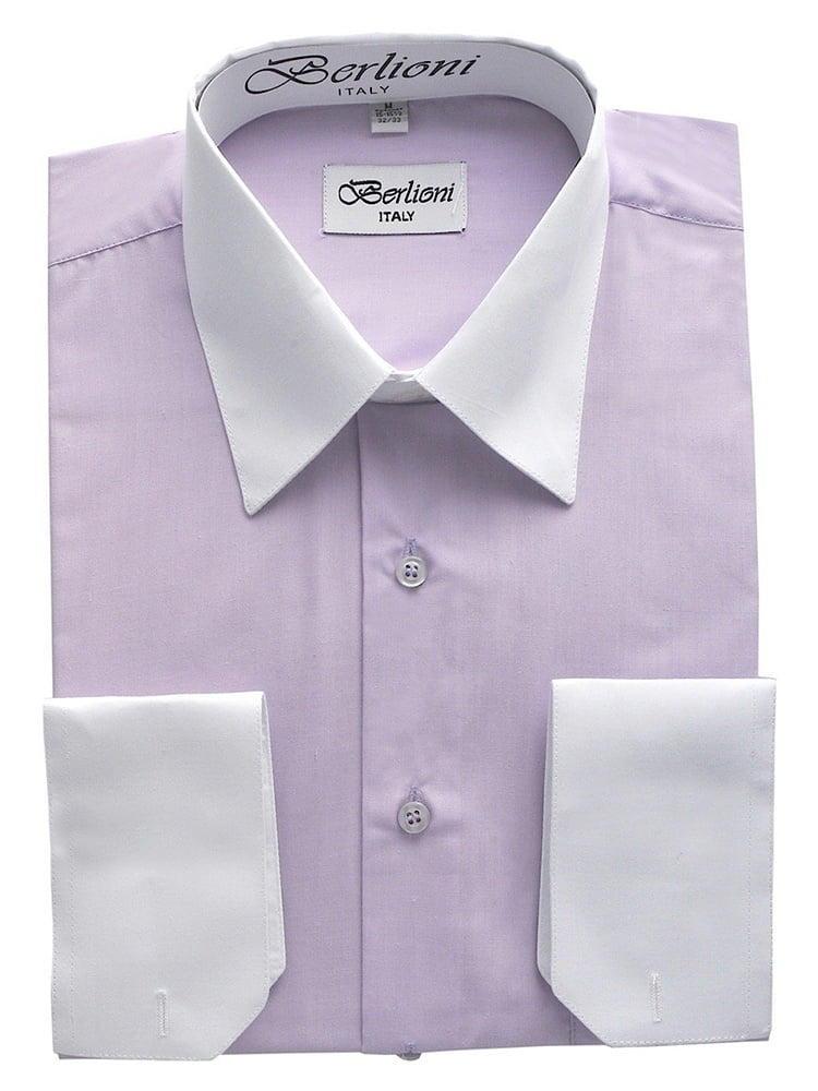 Berlioni Italy White Collar & Cuffs Mens Two Tone Dress Shirt 19 Colors ...