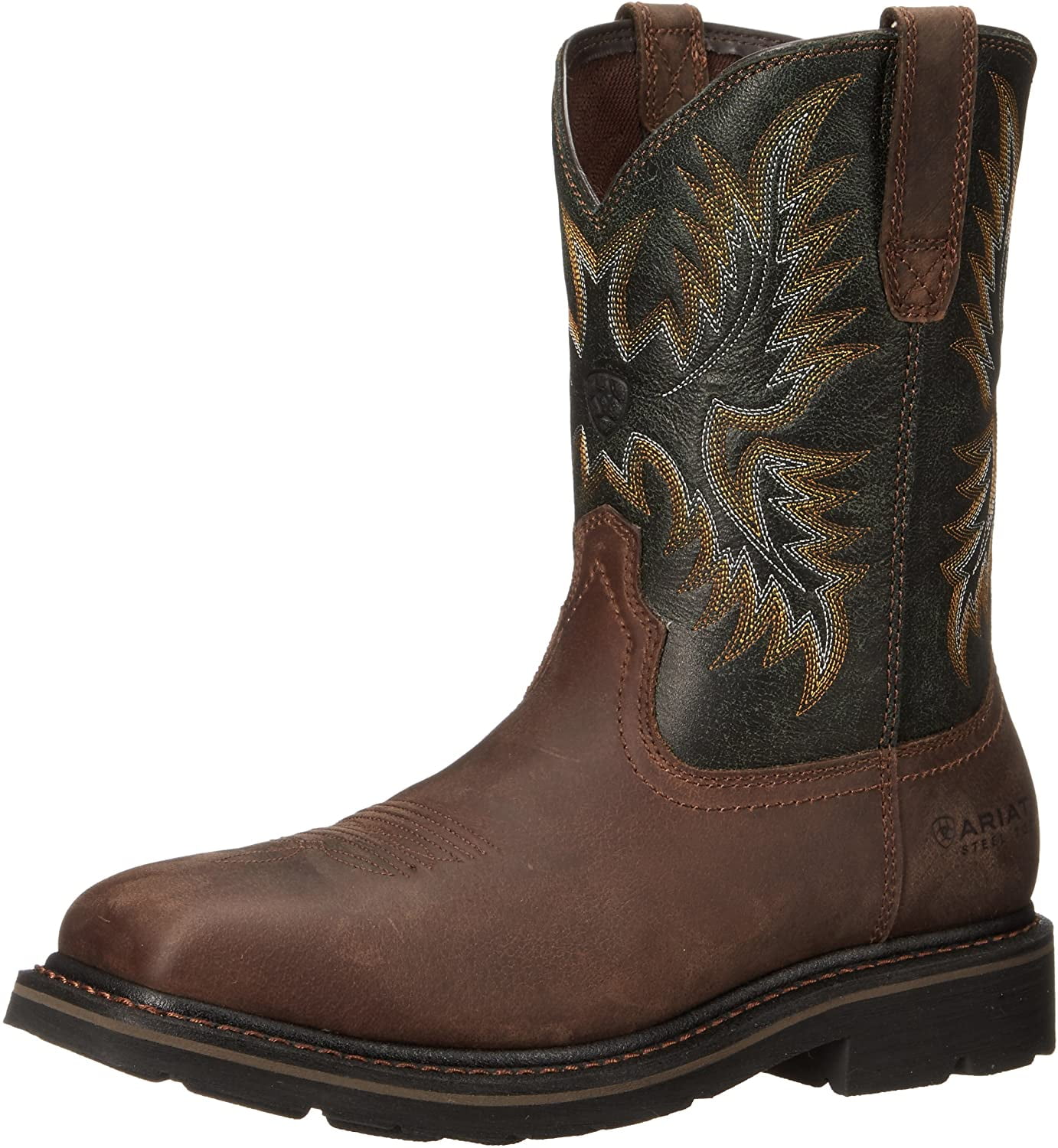 Ariat Men's Sierra Wide Square Steel Toe Work Boot, Dark Brown/ Pine ...