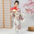 Kiijoy Girls Japanese Traditional Dress Kimono Robe Flower Print Satin ...