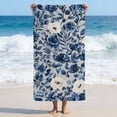 Navy Blue White Peony 2-in-1 Beach Towel Backpack, Quick Dry Beach ...