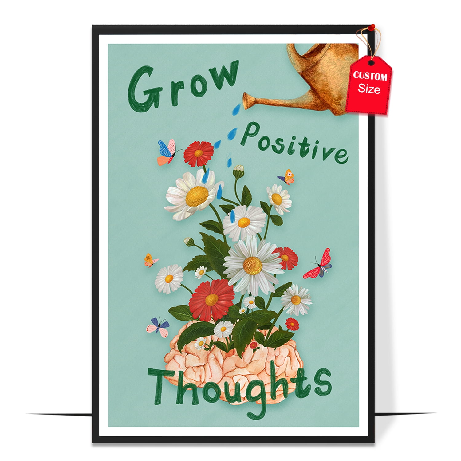 LOLUIS Grow Positive Thoughts Poster, Mental Health Quote Poster ...