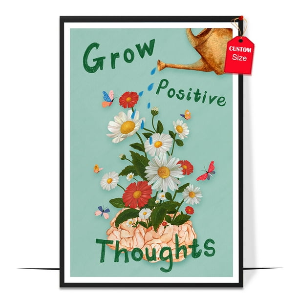 LOLUIS Grow Positive Thoughts Poster, Mental Health Quote Poster ...