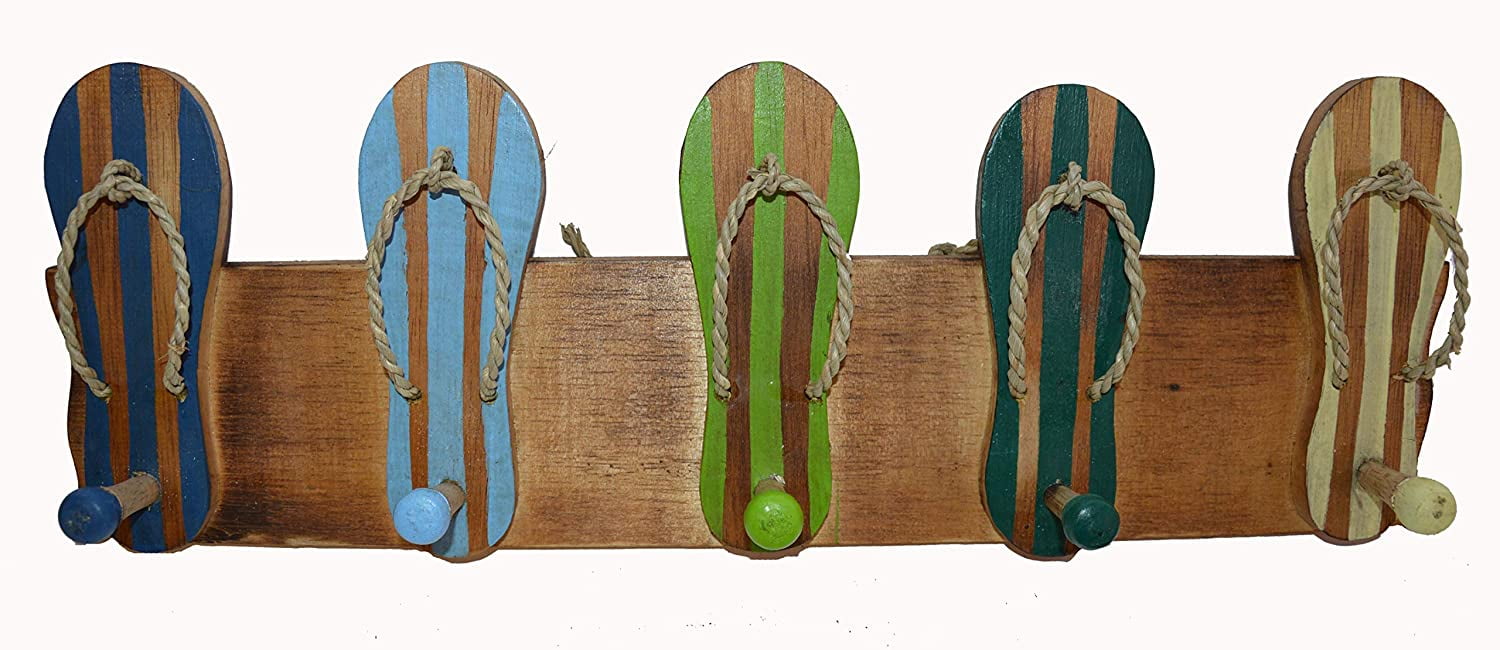 Hand Carved Colorful FLIP FLOP beach Hanger Holder Surfboard Wooden ...