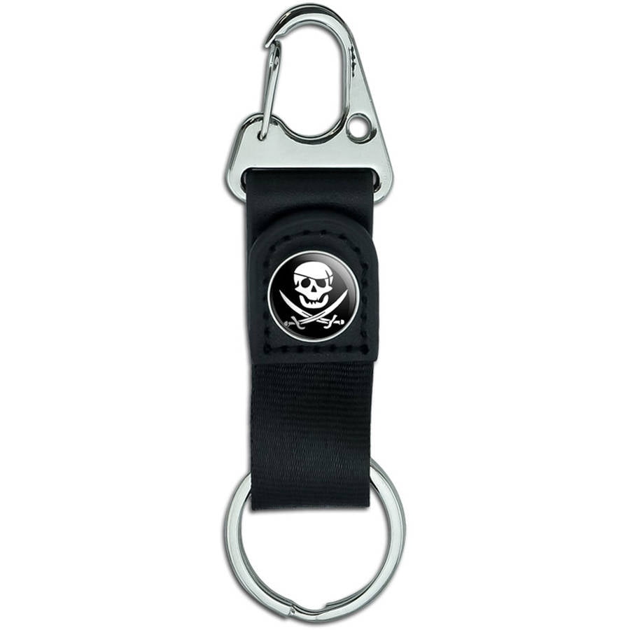 Pirate Skull Crossed Swords Belt Clip On Carabiner Leather Keychain ...