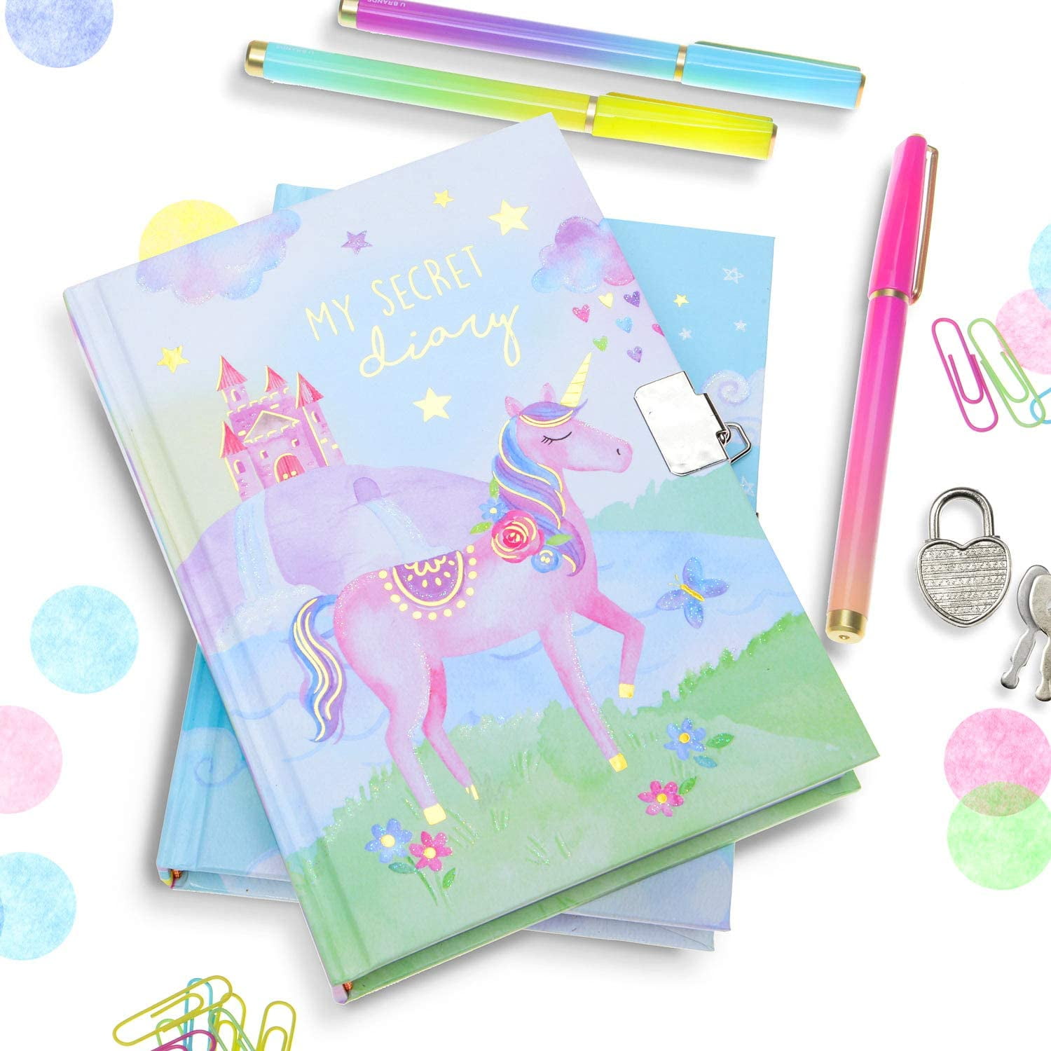 Buy Jewelkeeper Rainbow Unicorn Secret Diary, Heart Shaped Lock and Key ...