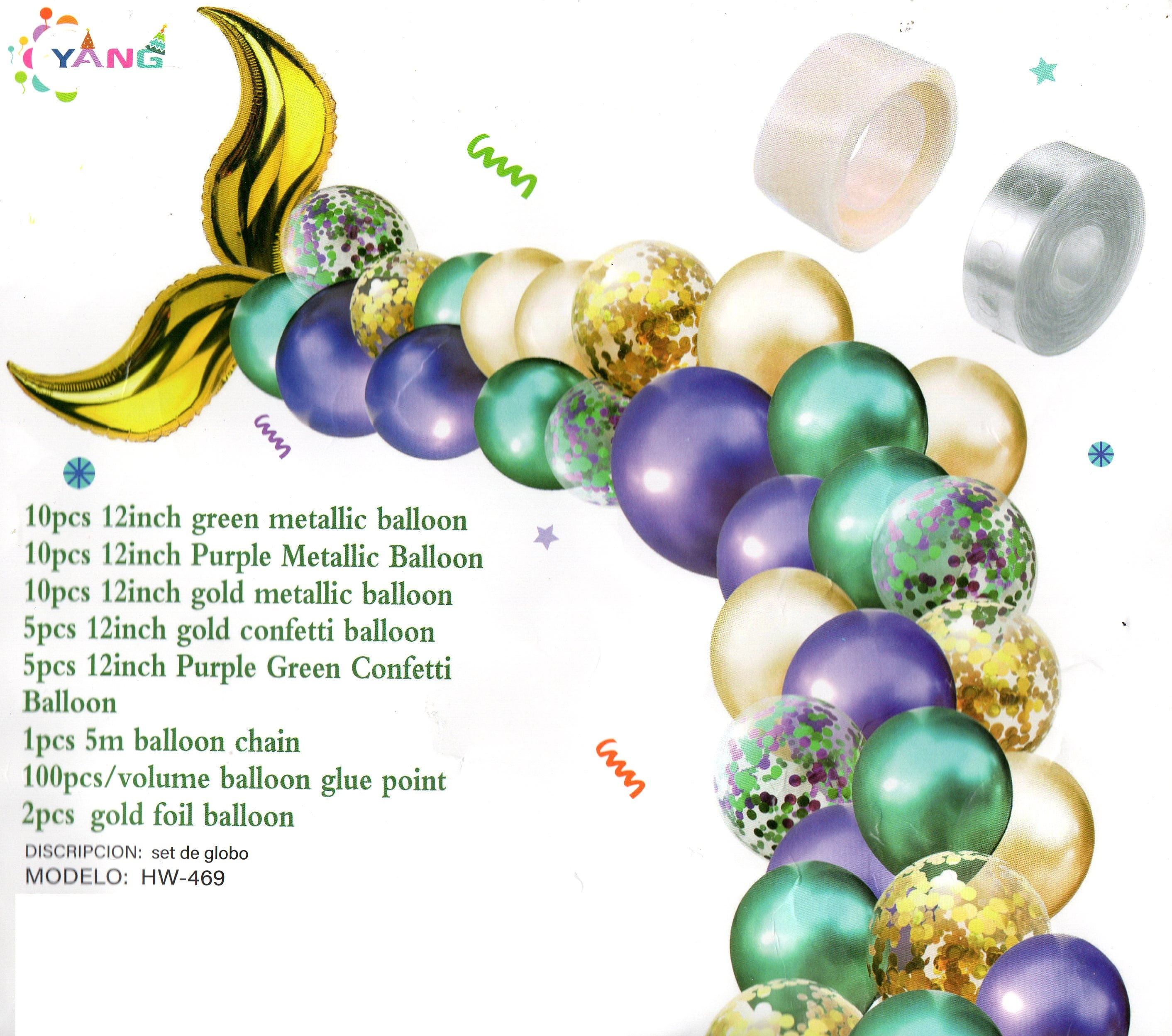 Kit Globos Yang Set Arco Cola de Sirena Dorado Para Decoracion ...