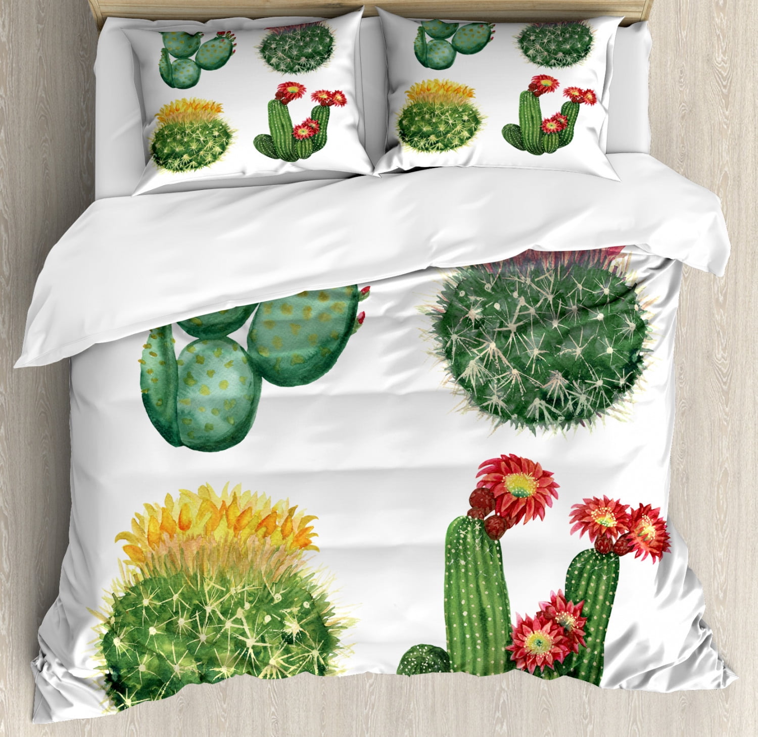 Cactus King Size Duvet Cover Set, Watercolor Artwork Inspired by ...