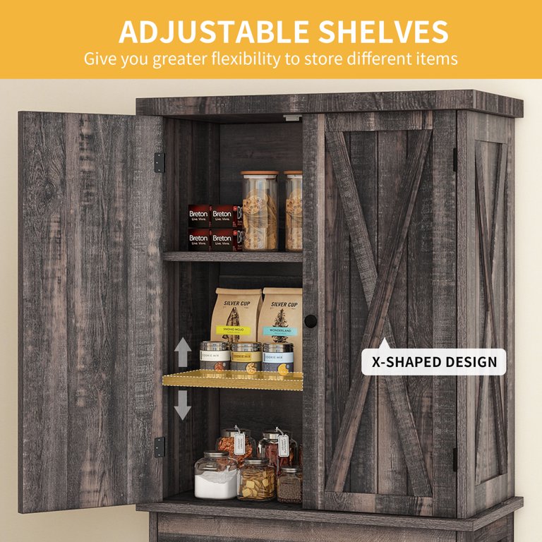 Rustic Storage Cabinet 72" Farmhouse Kitchen Pantry - Rustic Brown Oak ...