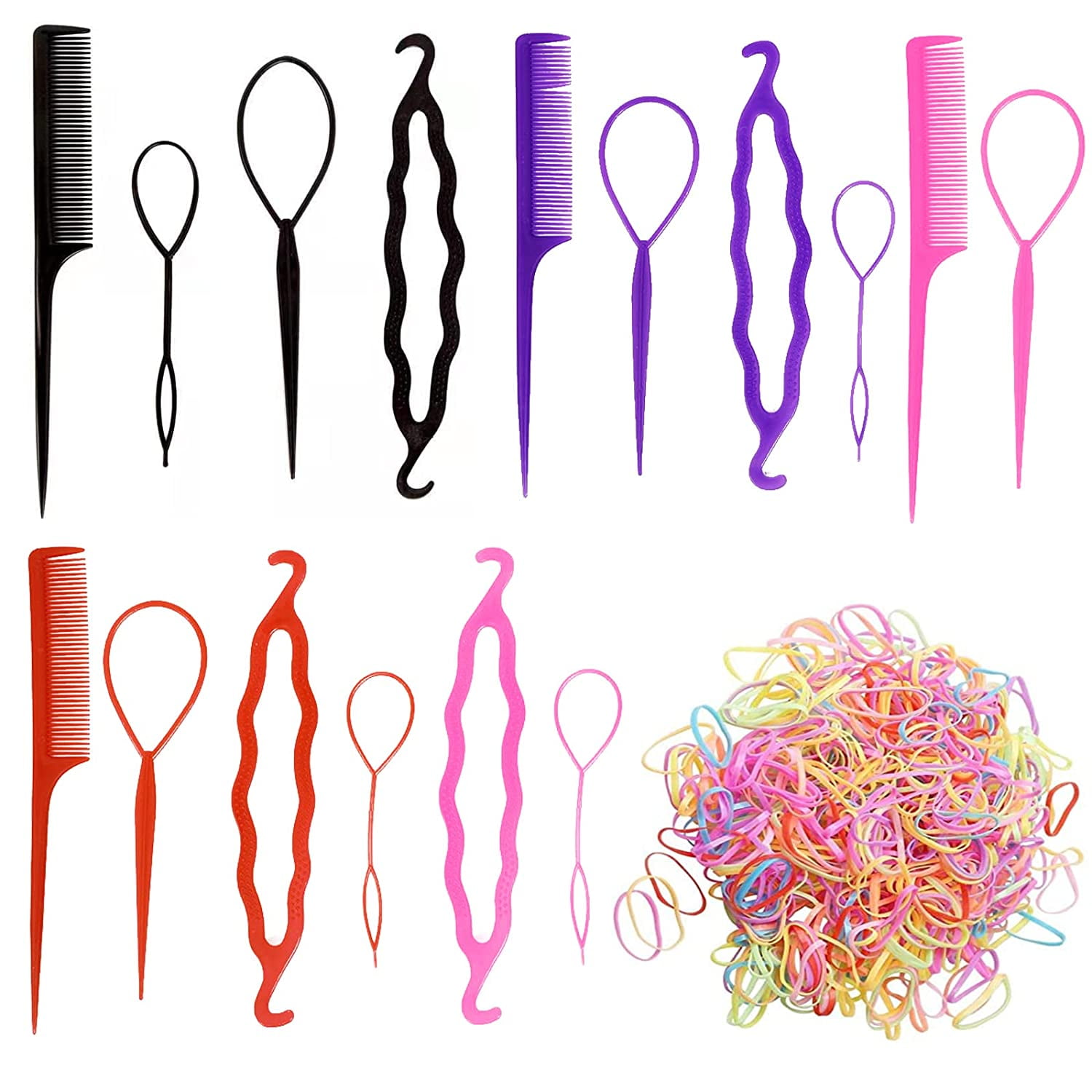 1016 Pieces Topsy Hair Tail Tools,4 Colors Hair Braiding Tools Ponytail ...