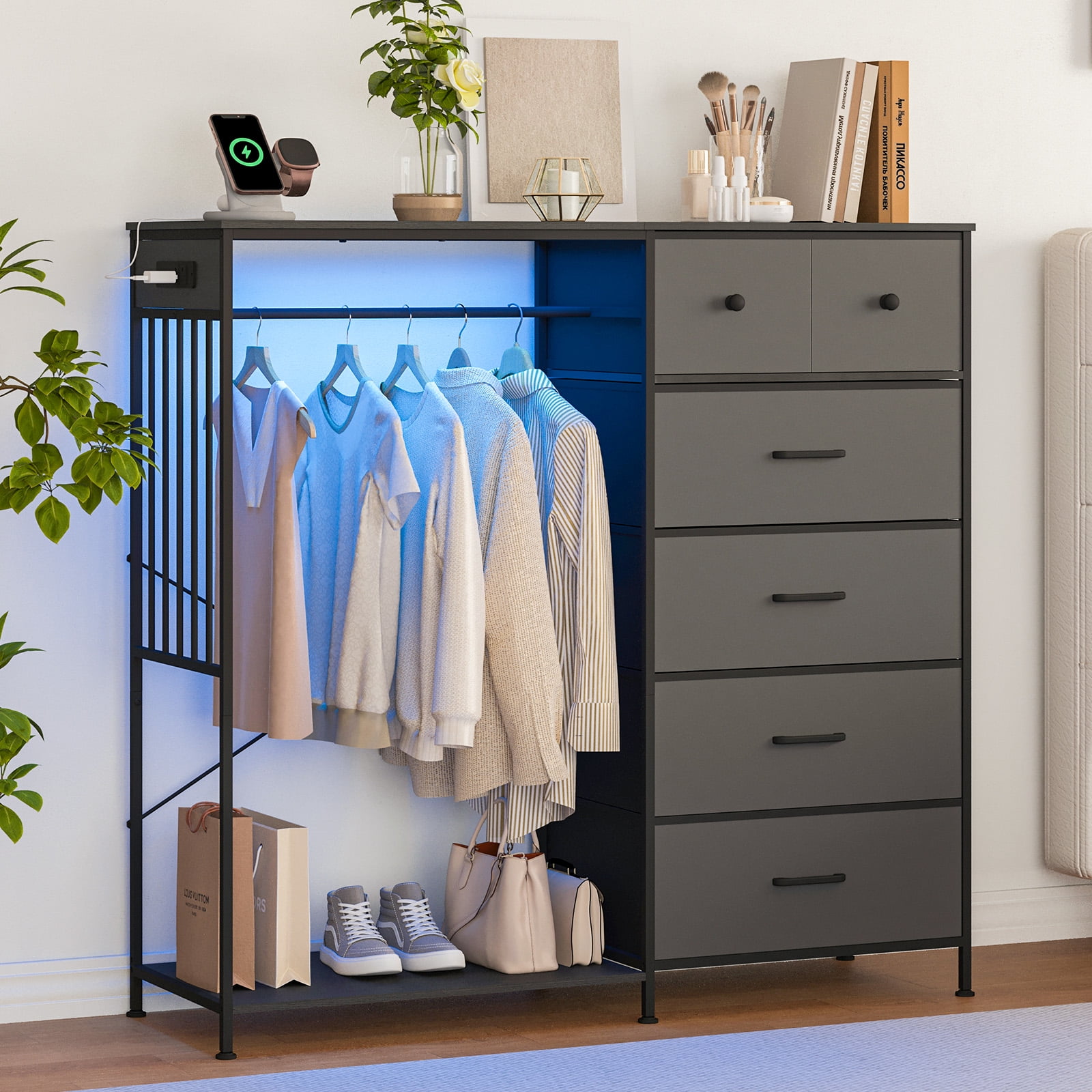 Click here for Beesclover 49.2 W Dresser With Hanging Rack & Led... prices