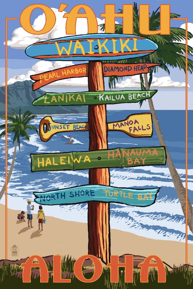 Waikiki, Oahu, Hawaii, Aloha, Sign Destinations (16x24 Giclee Gallery ...