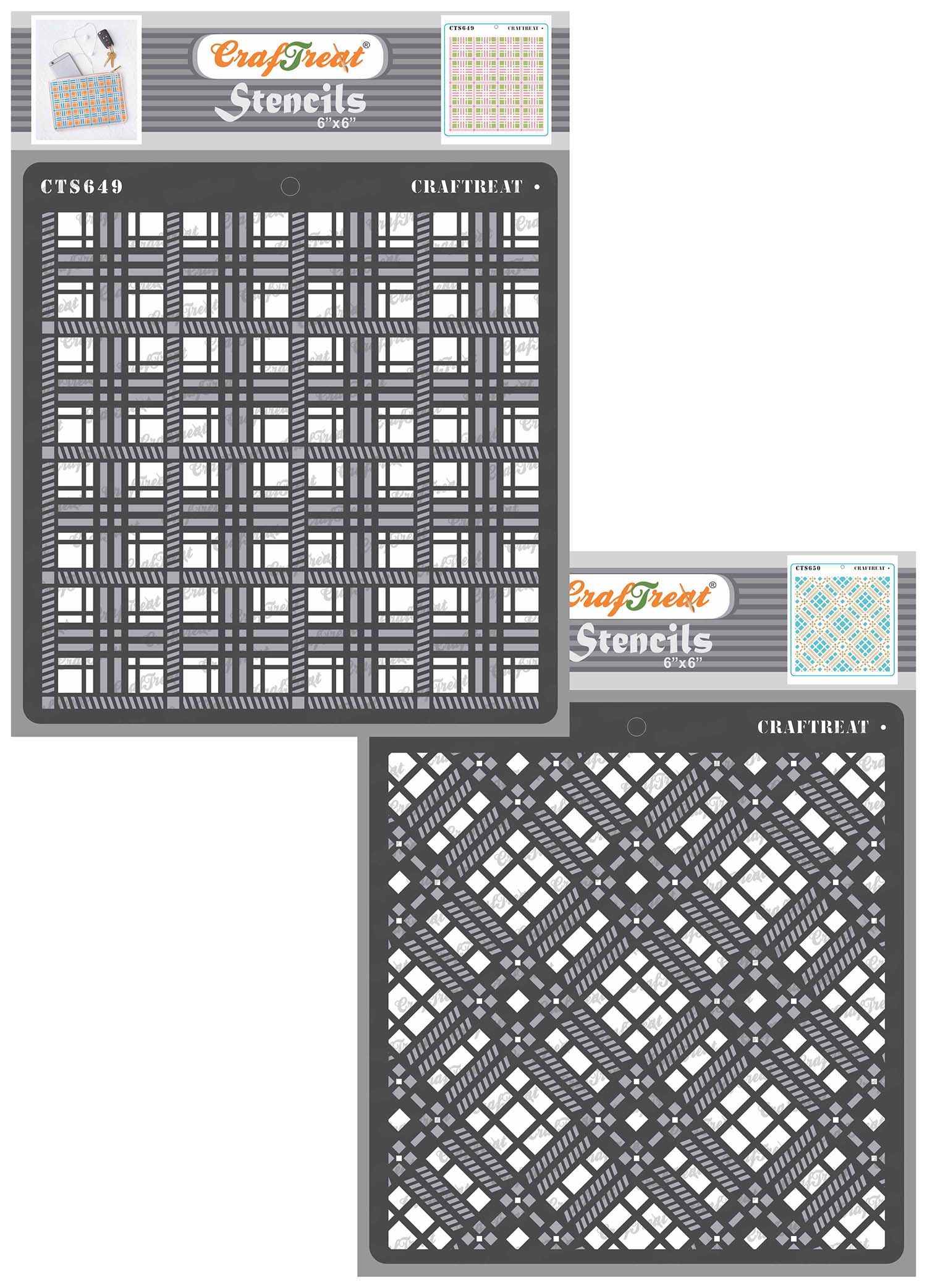 CrafTreat 2 Step Plaid III and IV Stencil for Painting - 4 Pcs - 6"x6 ...