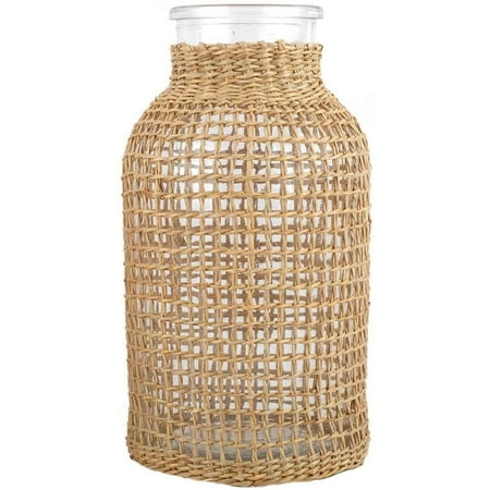 Glass Vase with Rattan Cover Rustic Glass Bottle Vases Flower Container ...