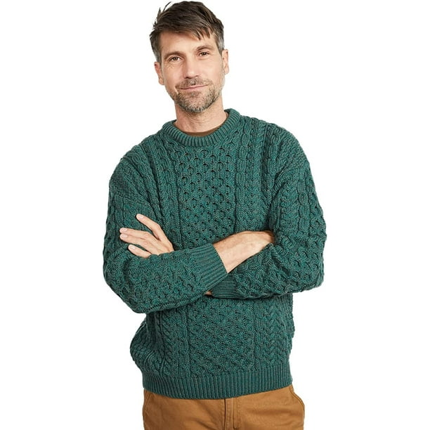 Aran Men's Fisherman Sweater 100% Irish Merino Wool Traditional ...